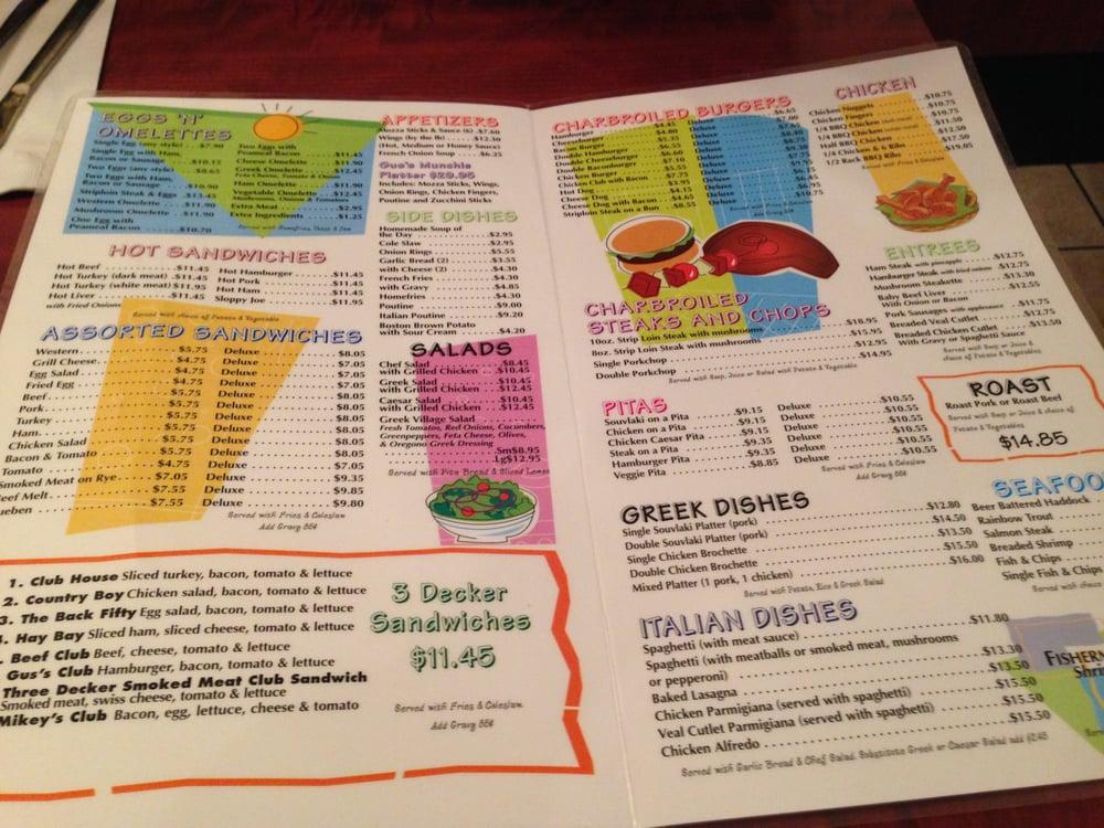 Menu at Gus's Family Restaurant, Prince Edward, 189 Picton Main St