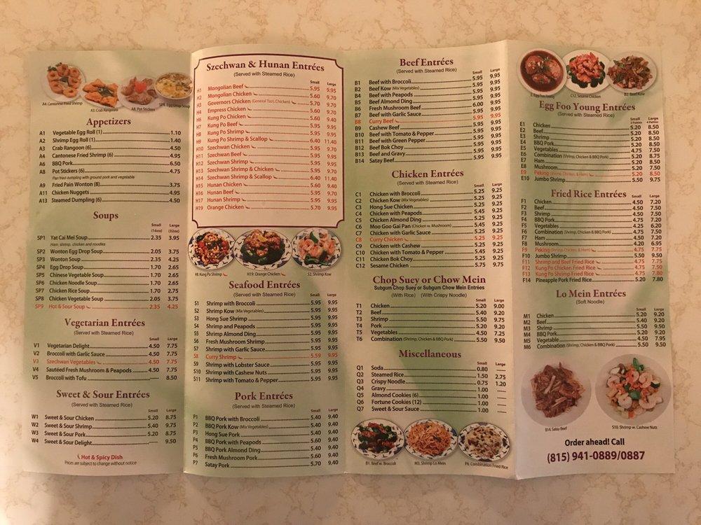 Menu at Hong Kong Chop Suey Restaurant, Morris