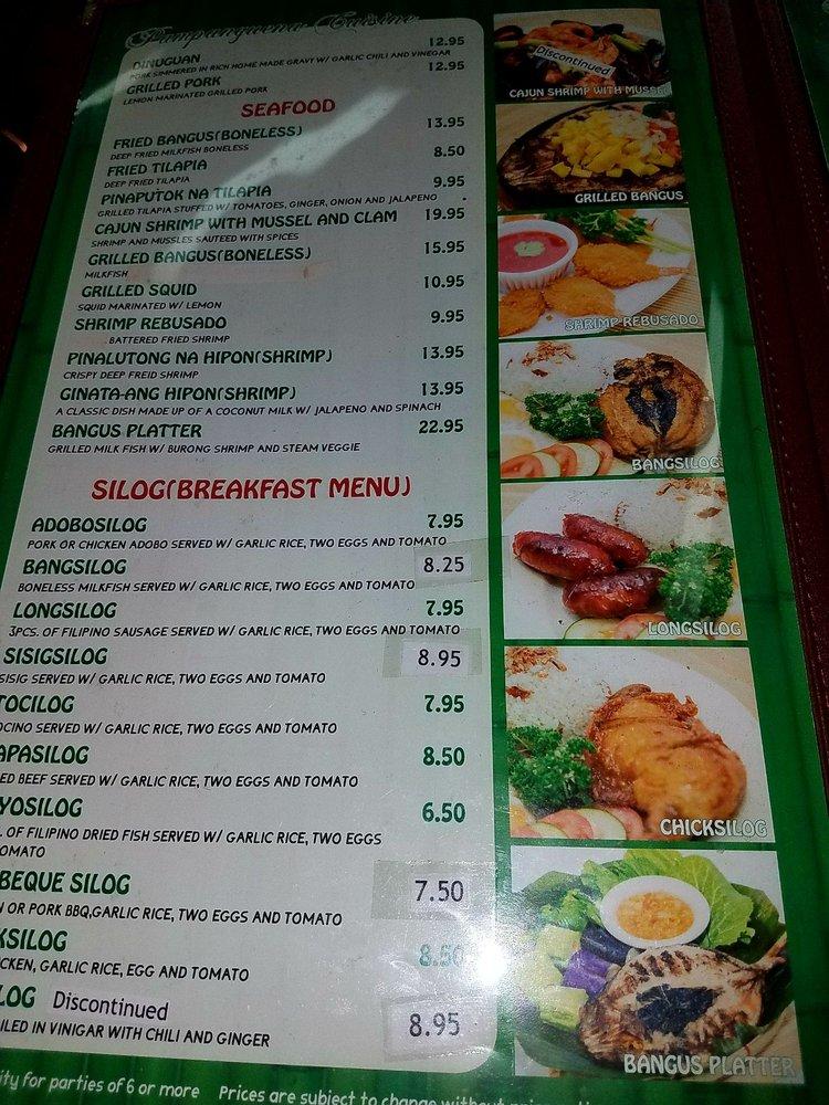 Menu at Pampanguena Cuisine restaurant, San Francisco