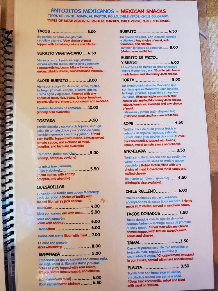 Menu at Real Colima 1 Restaurant, Pajaro