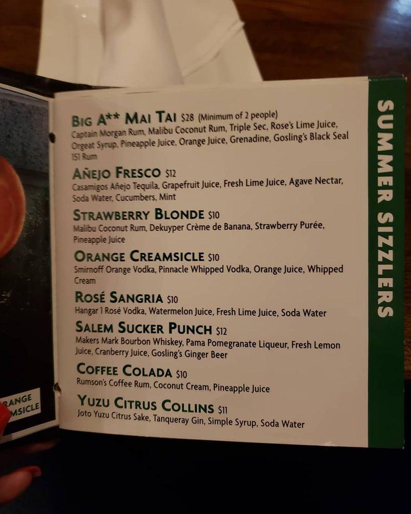 Carta de Rockafellas Restaurant, Salem, 231 Essex St