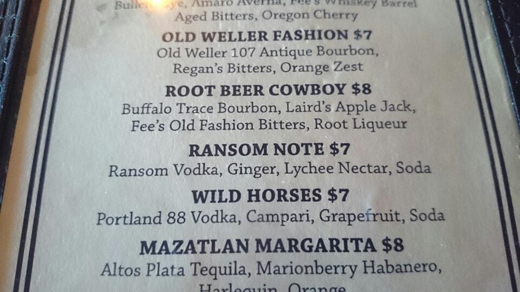 Menu at Double Barrel Tavern, Portland