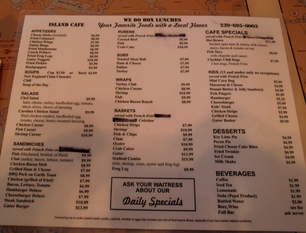 Menu at Island Cafe, Everglades City