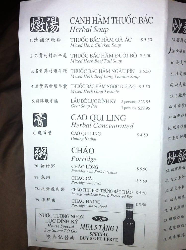 Menu at Luc Dinh Ky 1 Restaurant, Westminster