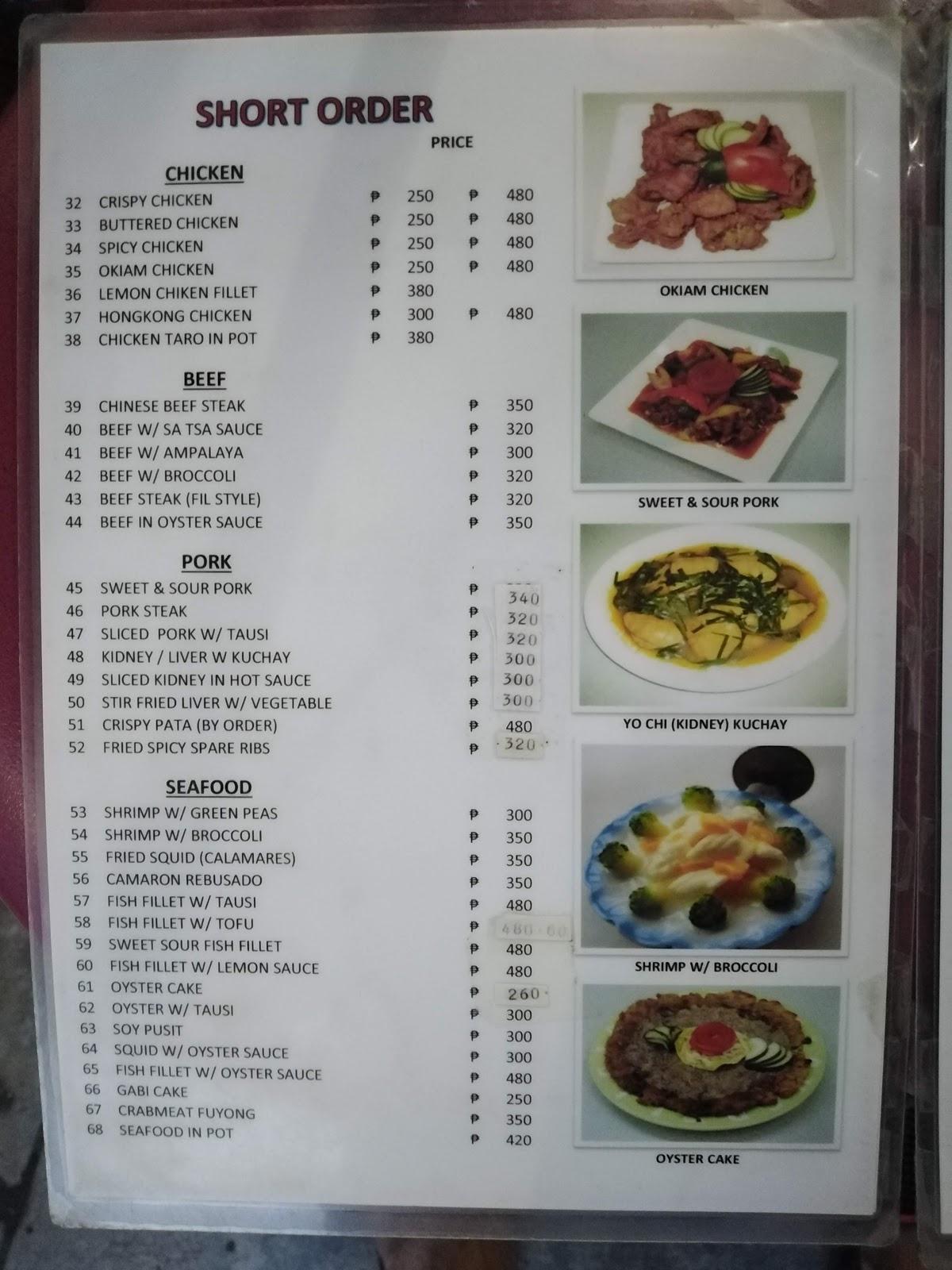 Menu at Muy Hong restaurant, Quezon City