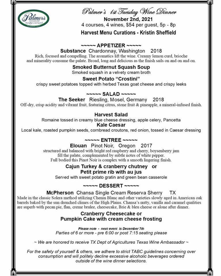 Menu at Palmer's Restaurant Bar & Courtyard, San Marcos