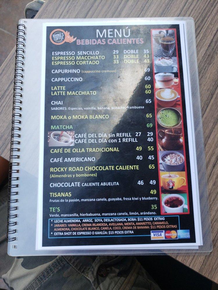 Menu at Rhino's Coffee restaurant, Ensenada