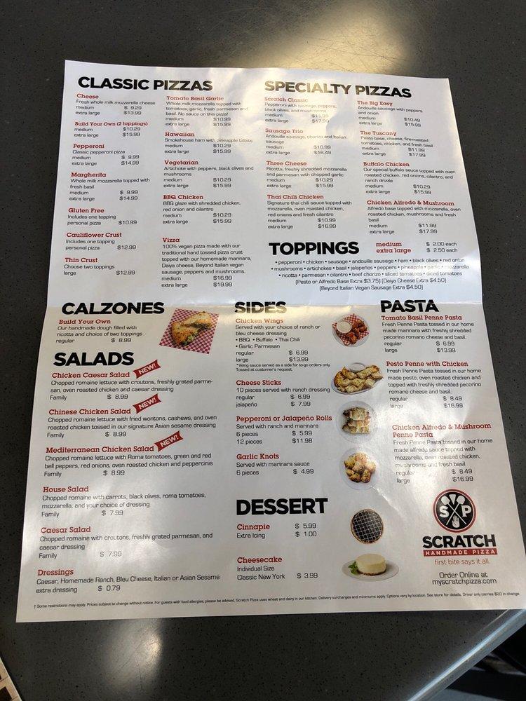Carta de pizzería Scratch Pizza, Riverside, La Sierra Ave #8