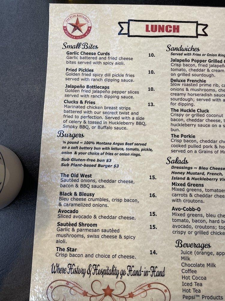 Menu at The Star Restaurant, Virginia City
