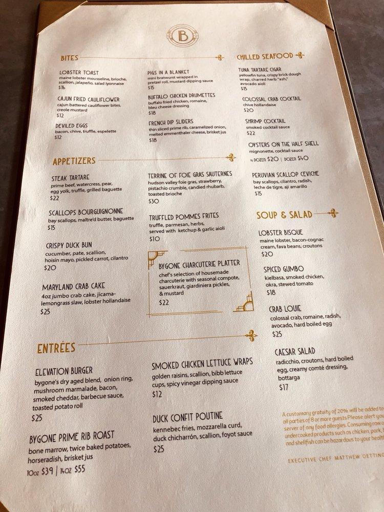 Menu at The Bygone pub & bar, Baltimore