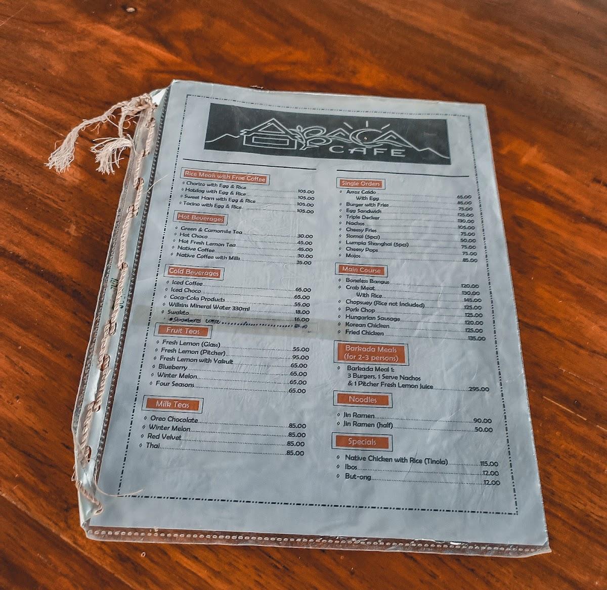 Menu at Abaca Cafe, Cauayan