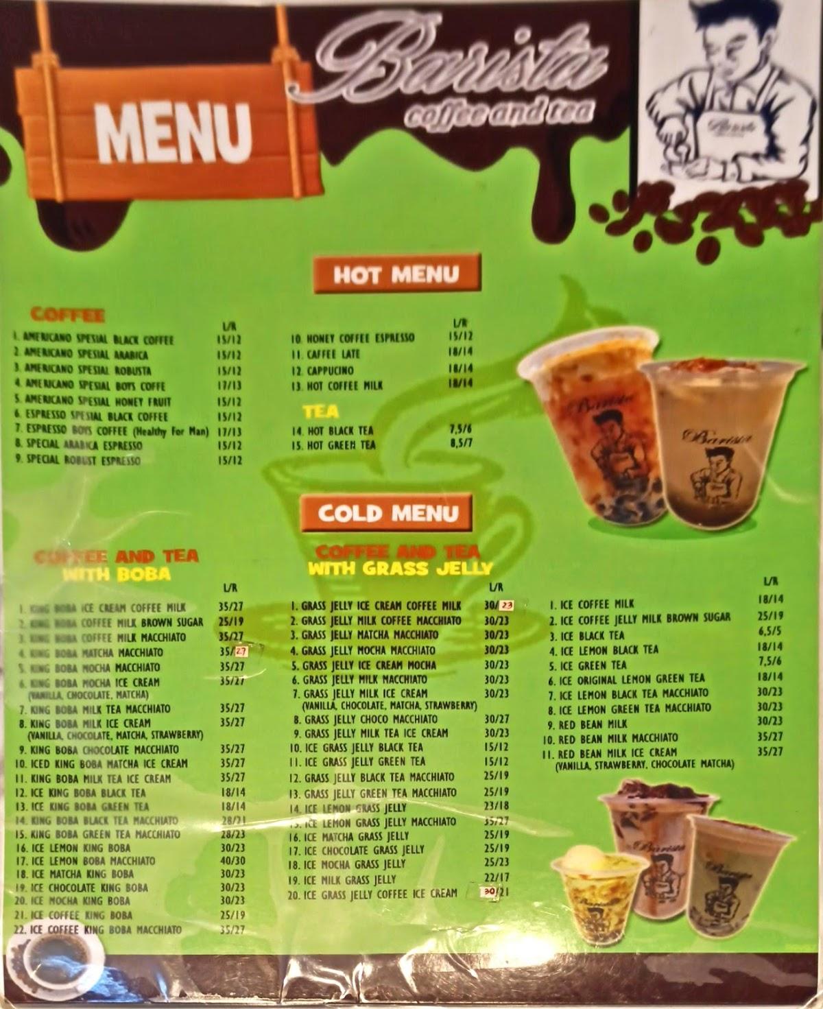 Menu at Barista Coffee and Tea Graha Family, Surabaya