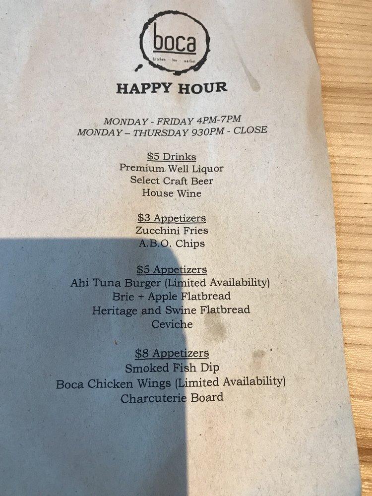 Menu at Boca pub & bar, Sarasota