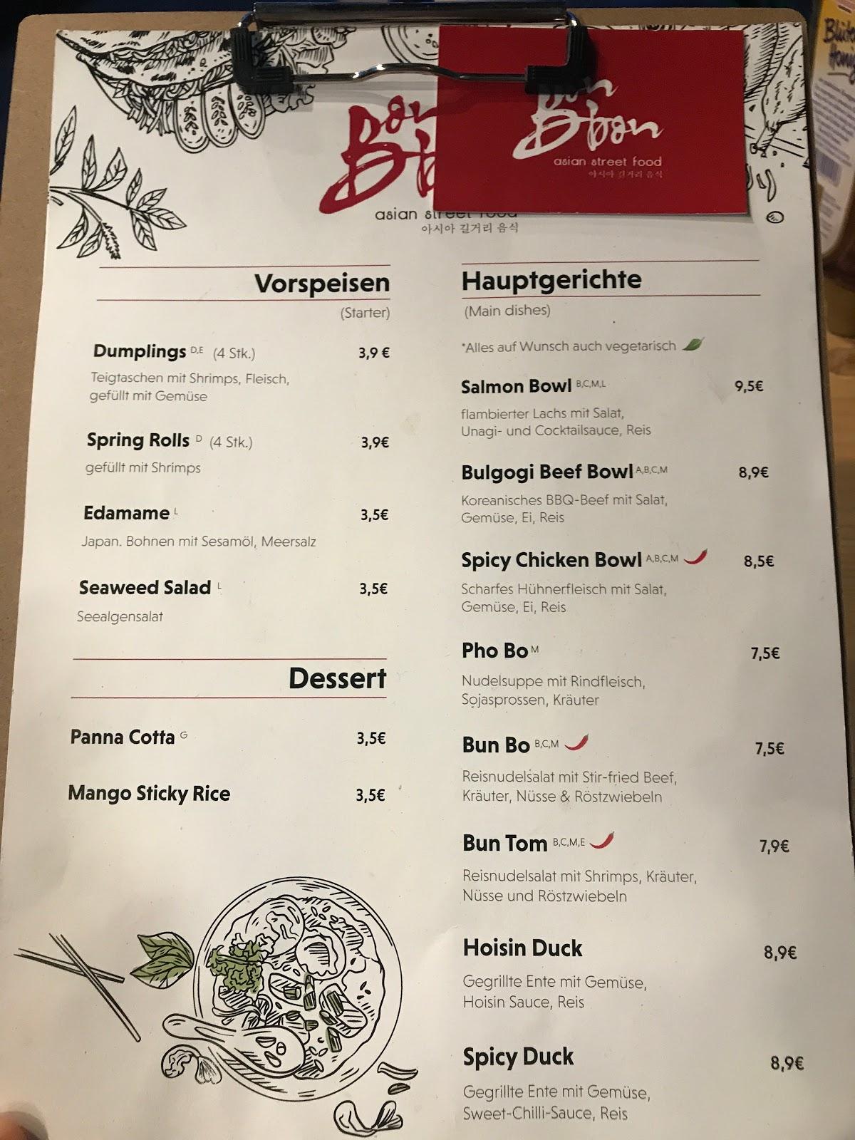 Menu at Bon Bon Asia Street Food restaurant, Berlin