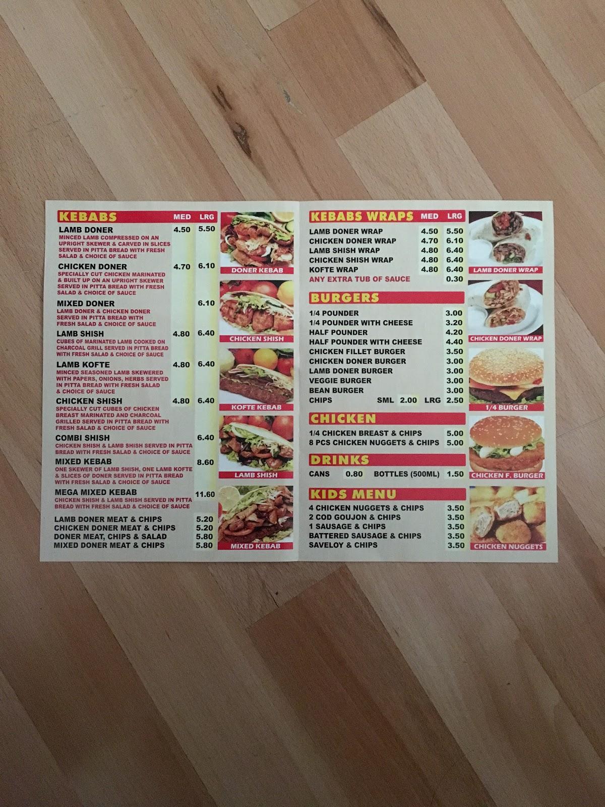 Carta de Cafe Kabab & Fish (Oak Tree Cafe), Northolt