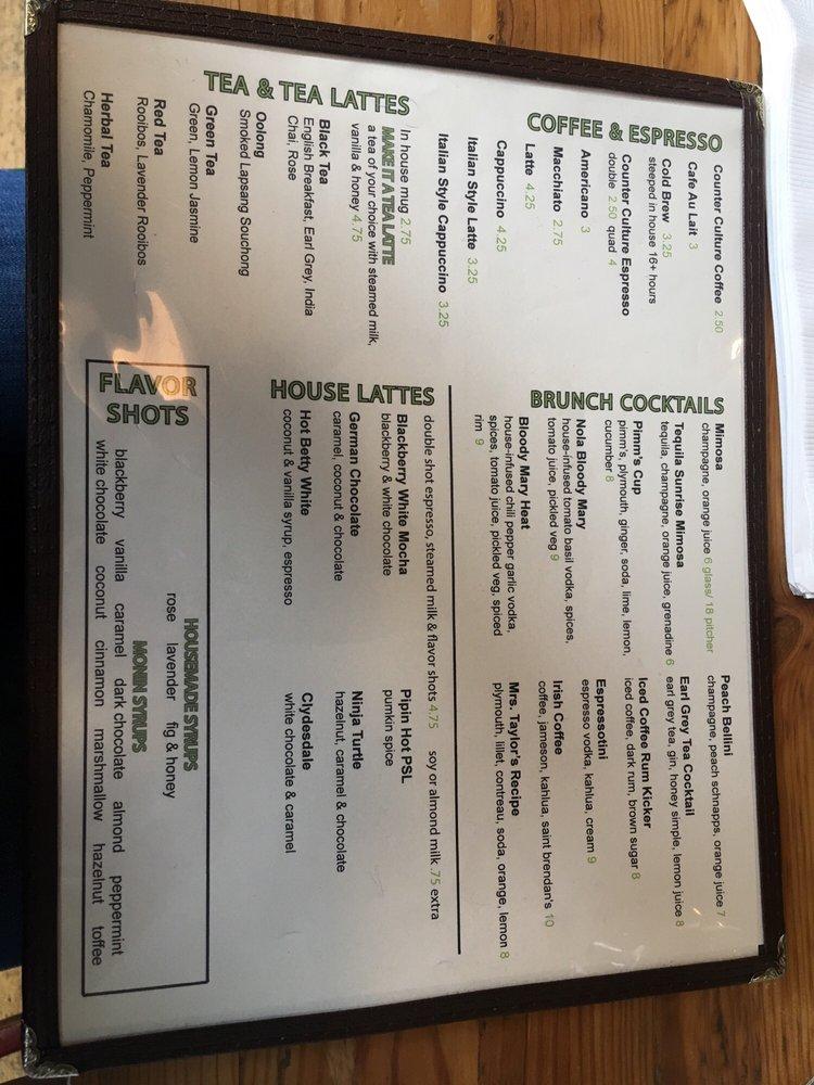 Menu at Cafe Nola, Frederick