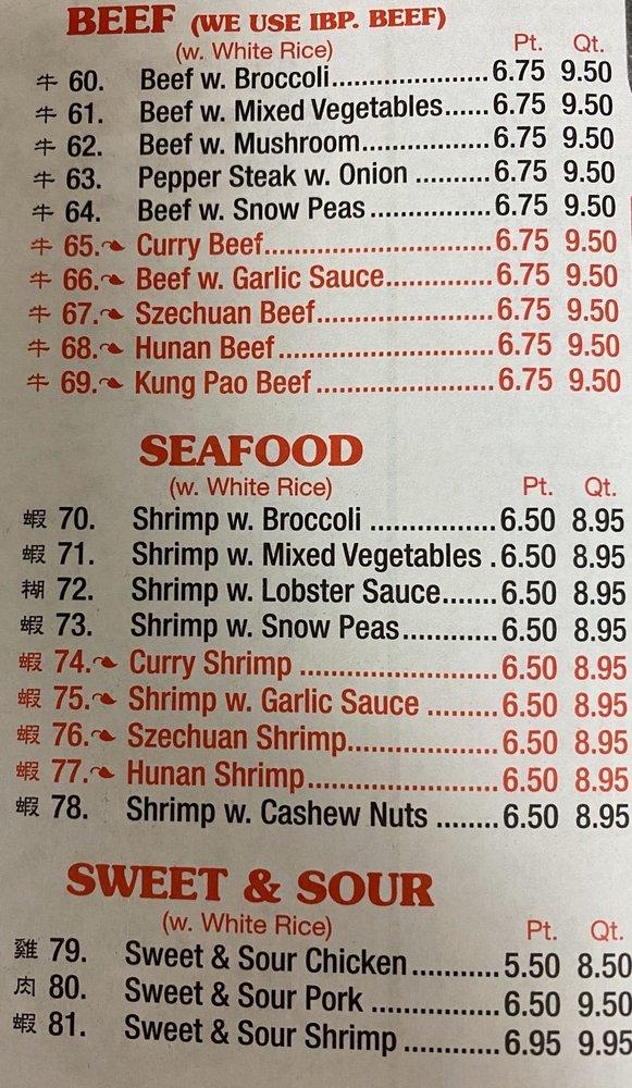 Menu at Chef Lin's To Go restaurant, Lubbock
