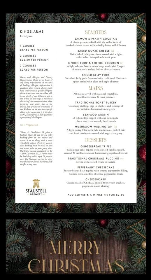 Menu at Kings Arms pub & bar, Luxulyan