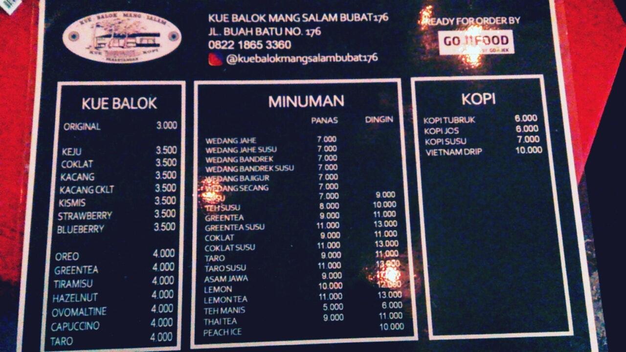 Menu at KUE BALOK MANG SALAM - BUBAT cafe, Bandung, Jl. Buah Batu No.174
