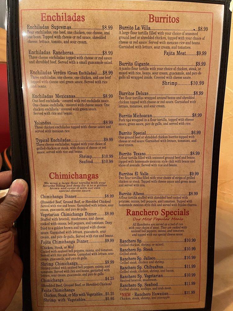 Menu at La Villa Mexican Restaurant, Mena