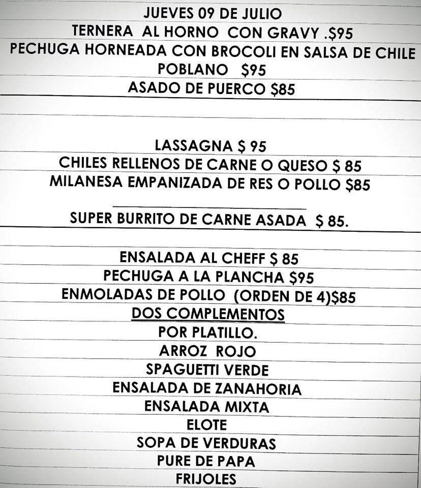 Carta del restaurante Mana del cielo, Nuevo Laredo