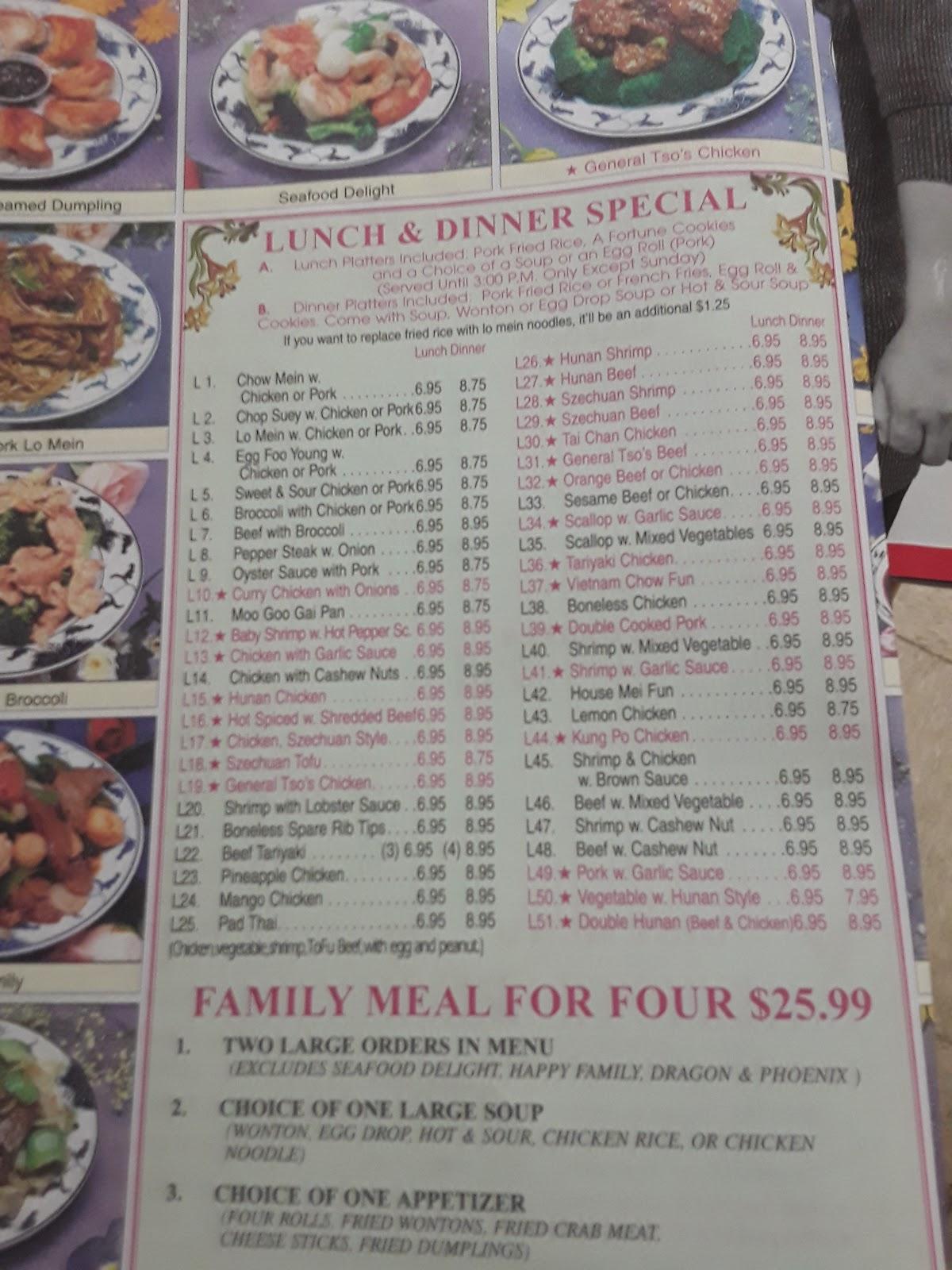 Menu at Peking restaurant, Canton