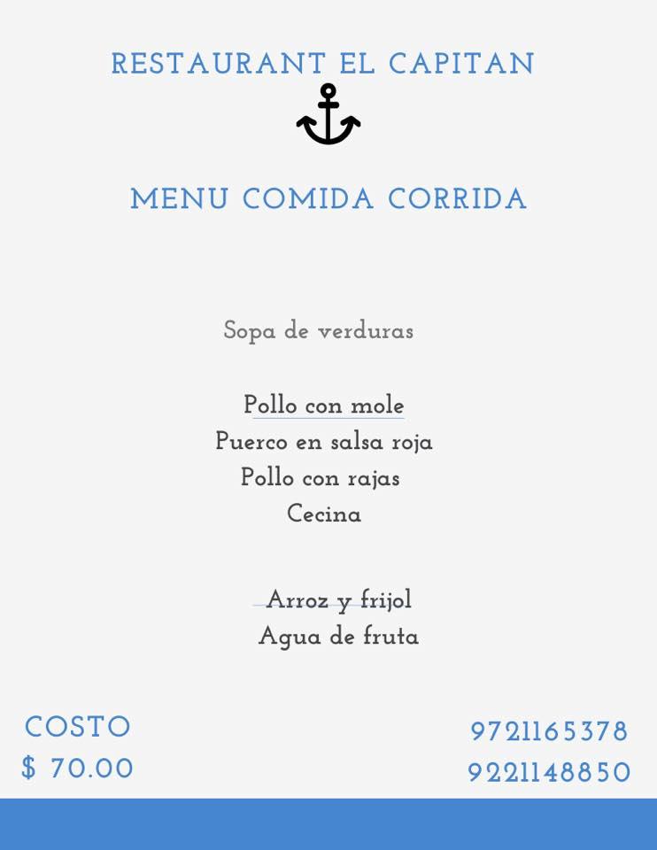 Menu at El capitan Restaurante y Salón de Eventos, Matías Romero Avendaño
