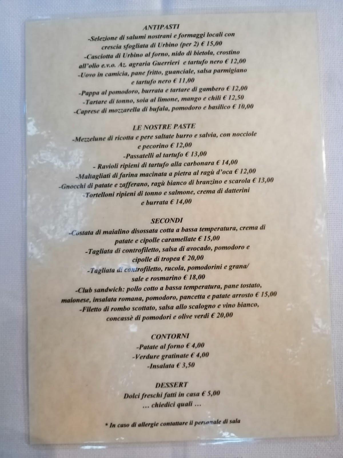 Menu da Ristorante Il Castello, Urbino