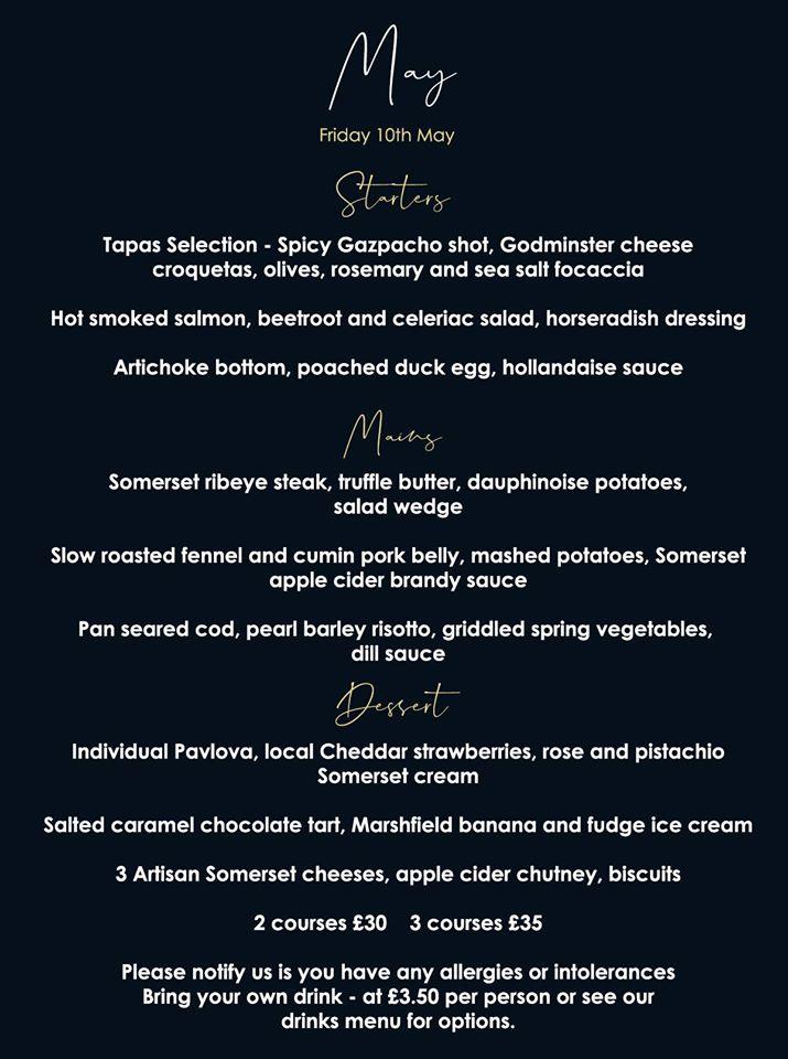 Menu at Taste Supper Club, Bruton