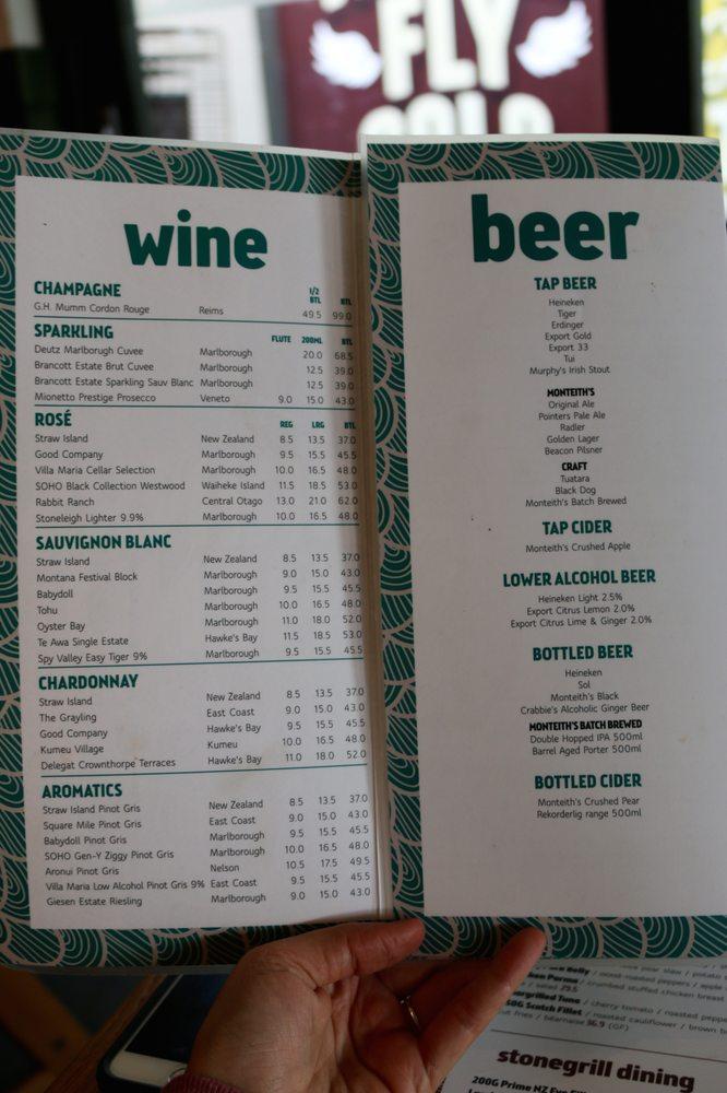 Menu at The Flying Moa pub & bar, Auckland