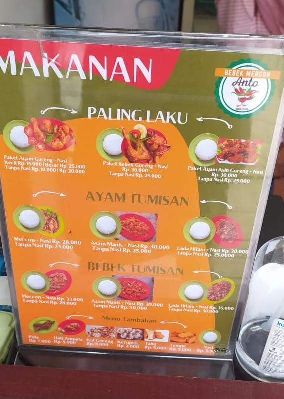 Menu at bebek mercon merapi restaurant, Samarinda