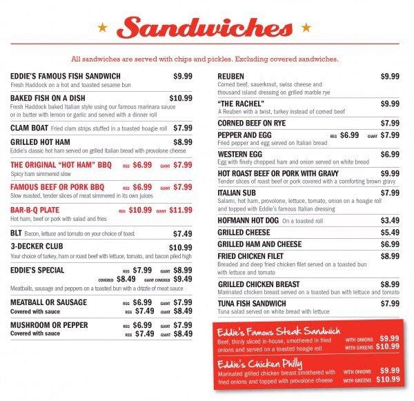 Menu at Eddie's restaurant, Sylvan Beach
