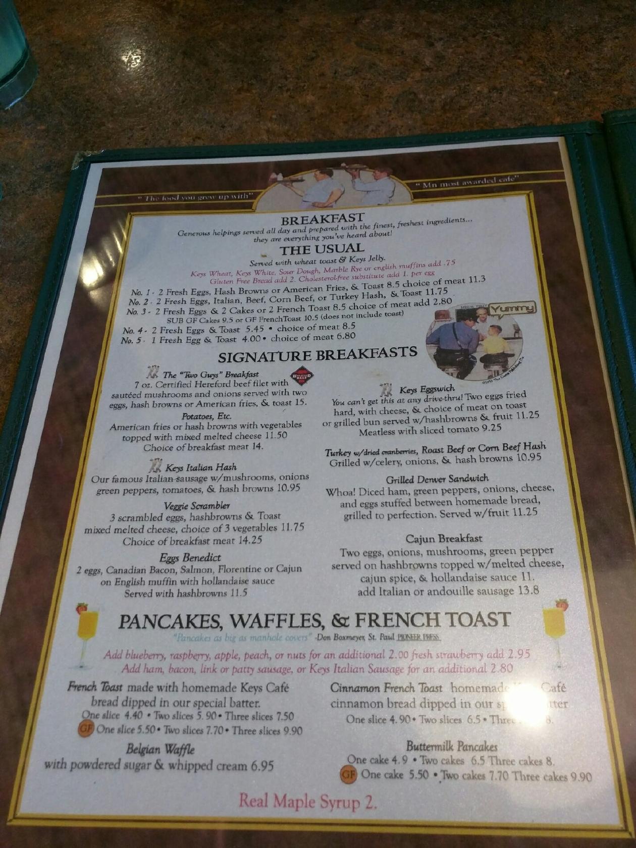 Menu at Keys Cafe & Bakery, Roseville, Lexington Ave N