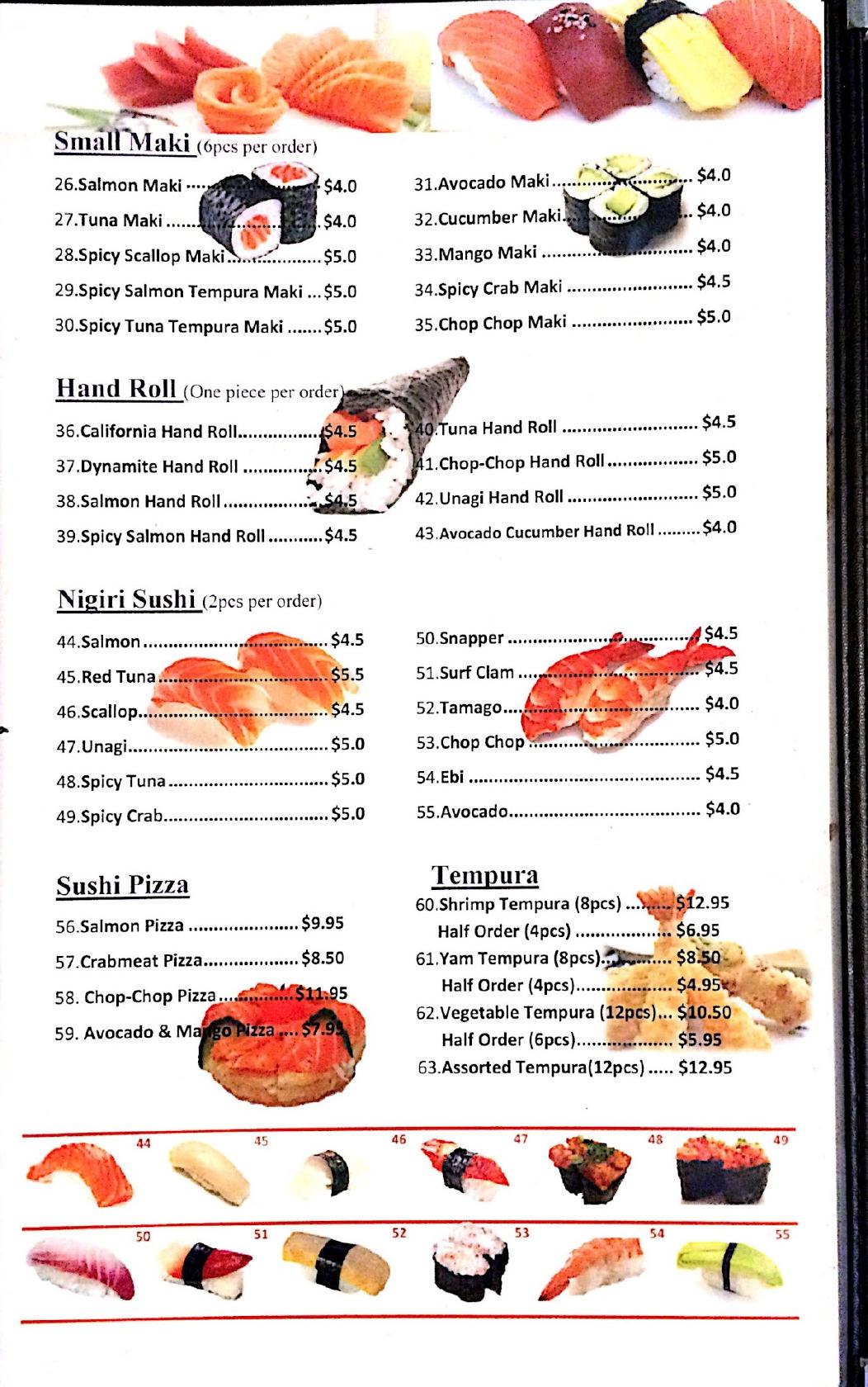 Menu at Kujira restaurant, Whitecourt
