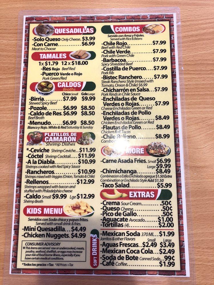 Menu at Las Comadres Mexican Restaurant, El Mirage