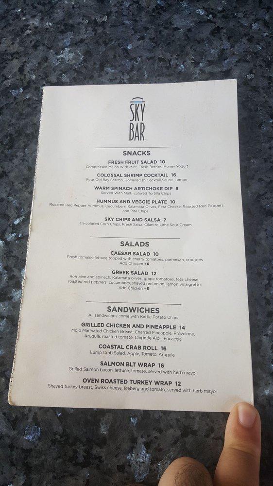 Menu at Sky Bar, Virginia Beach