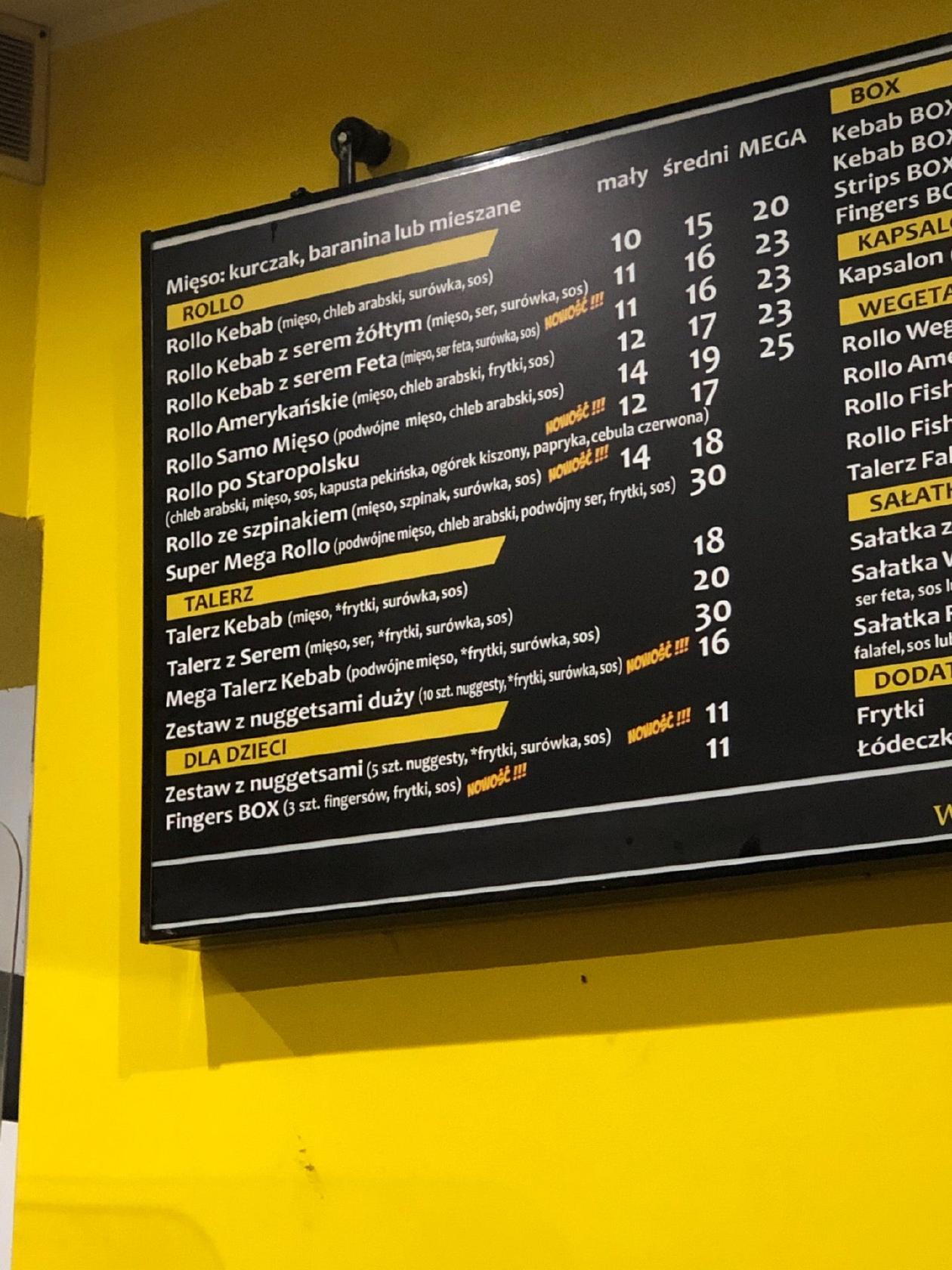 Menu at Zahir Kebab restaurant, Kalisz