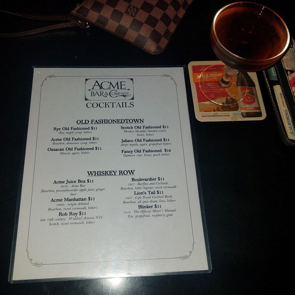 Menu at Acme Bar & Company, Berkeley