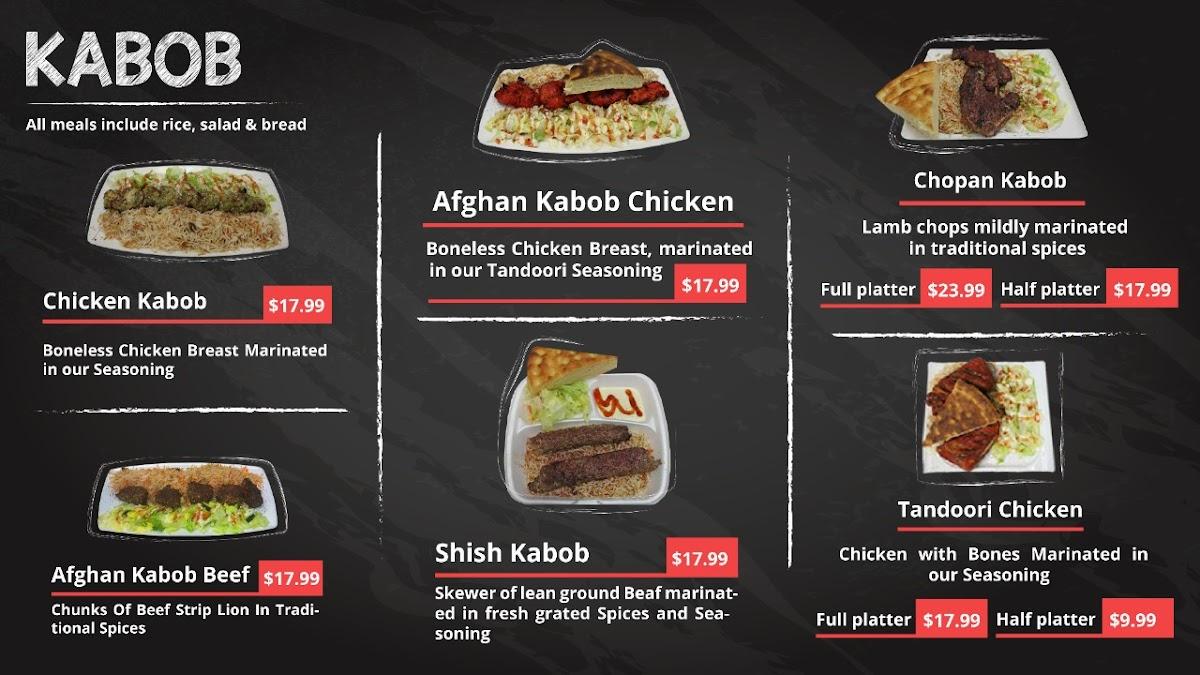 Menu at Afghan Kabob & Donair restaurant, Saskatoon, 100 2 Ave S #3