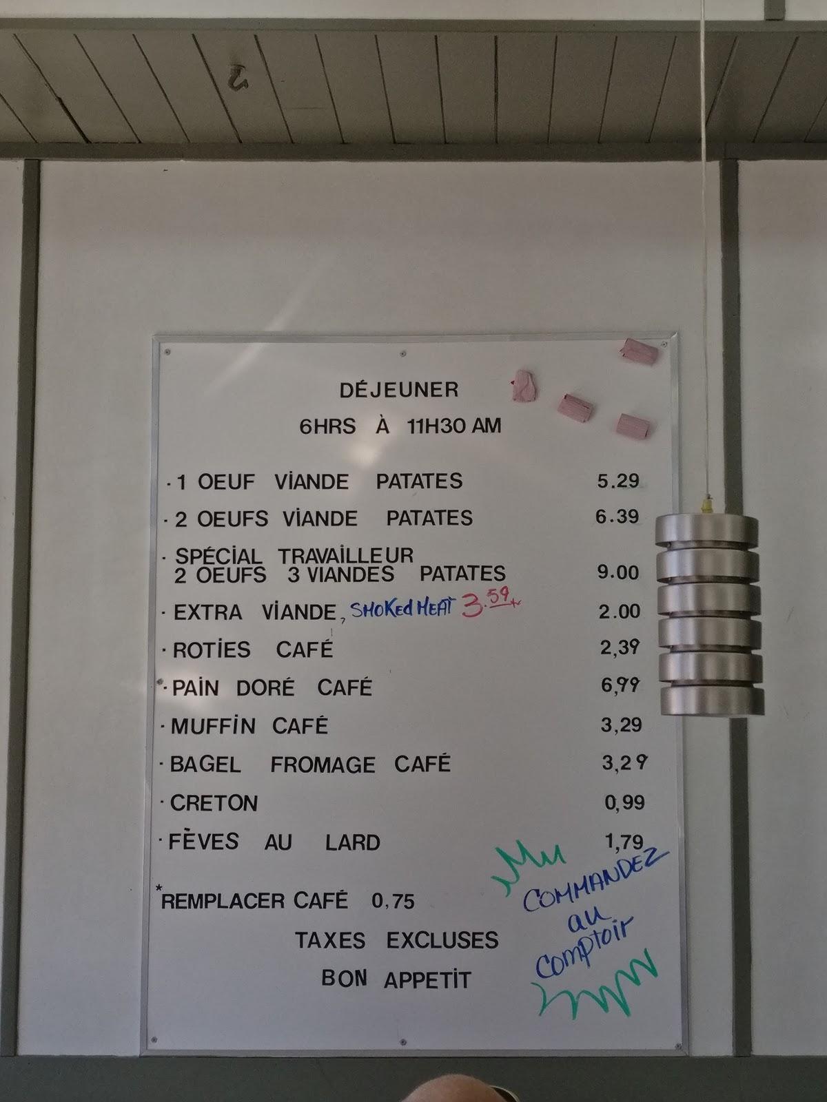 Menu au Cantine Chez Paul restaurant, Magog
