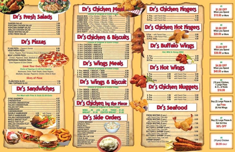 Menu at Dr. Chicken Shack pizzeria, Irvington