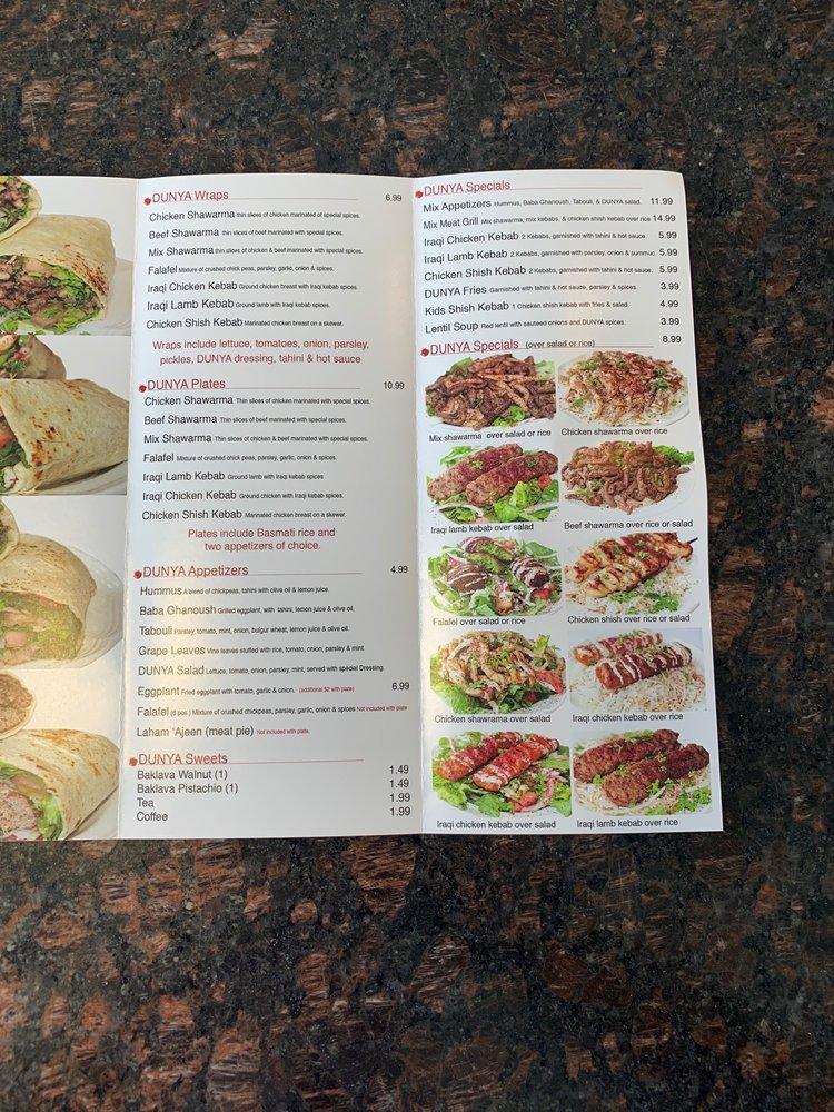 Menu at DUNYA fresh halal food restaurant, Orange Park