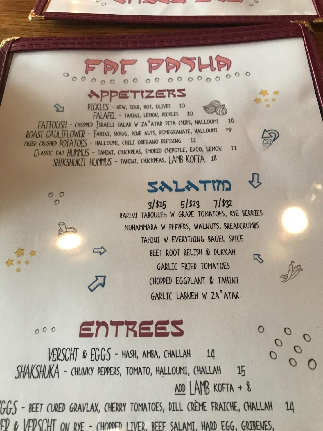 Menu at Fat Pasha restaurant, Toronto, 414 Dupont St