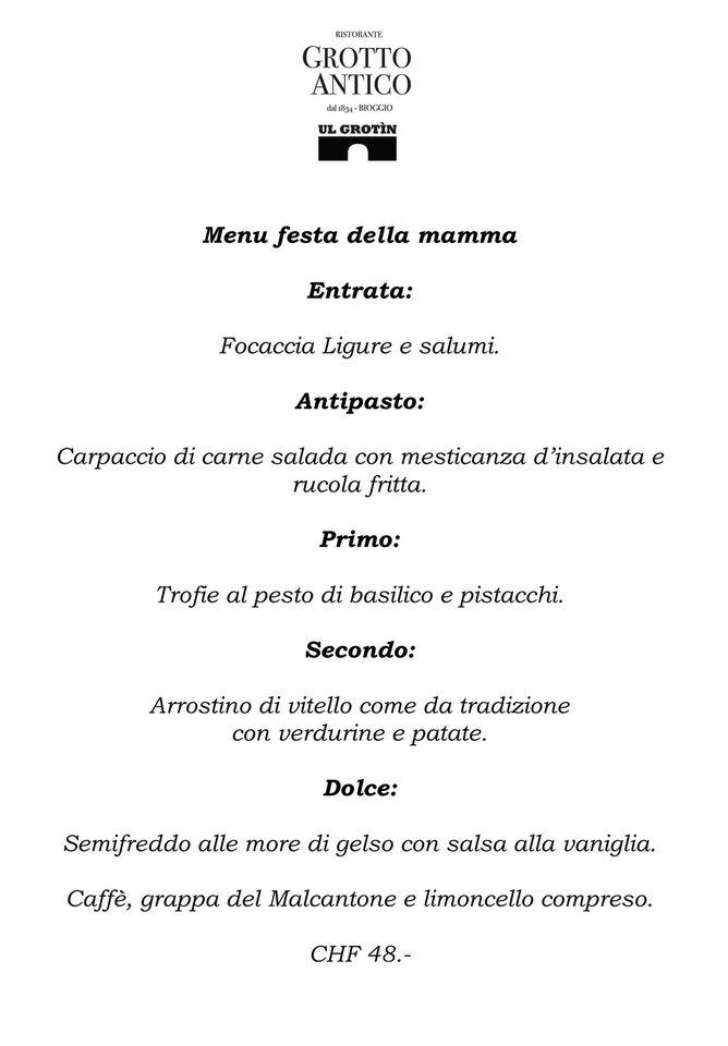 Menu at Grotto Antico, Bioggio