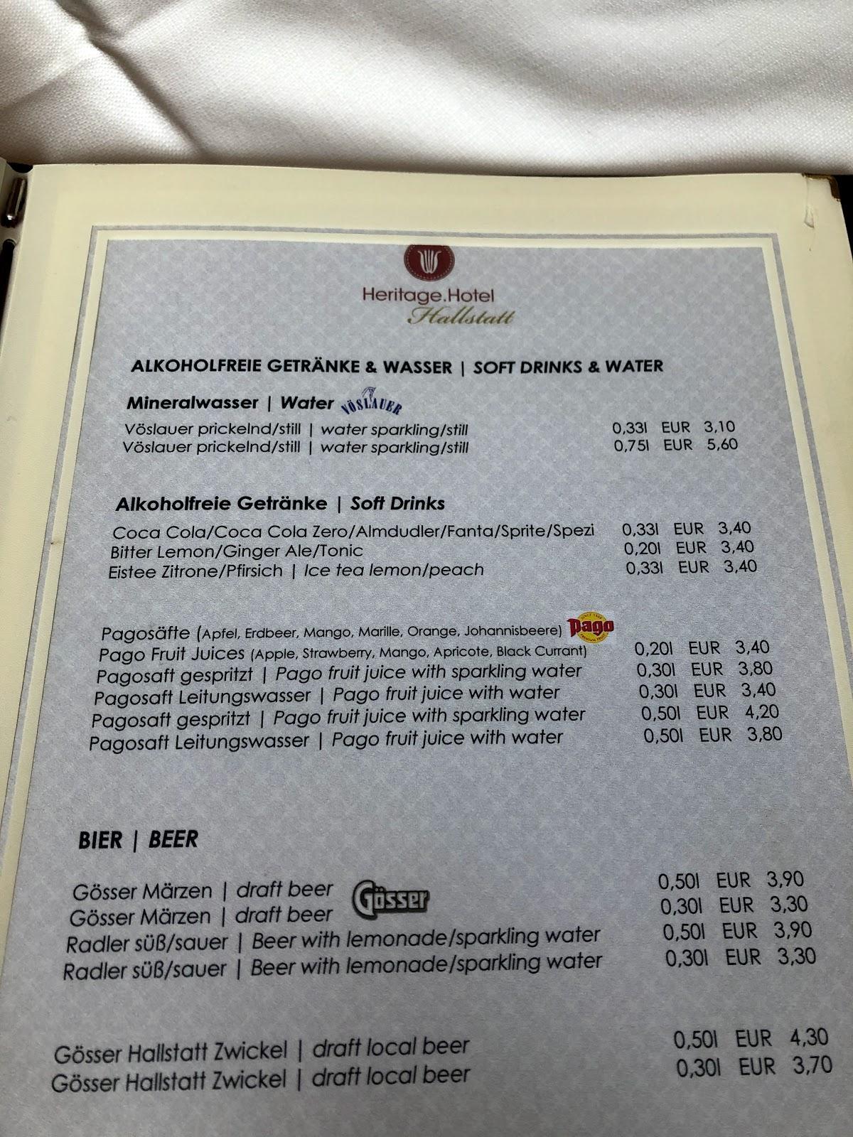 Menu at Heritage Cafe & Bar Hallstatt, Hallstatt