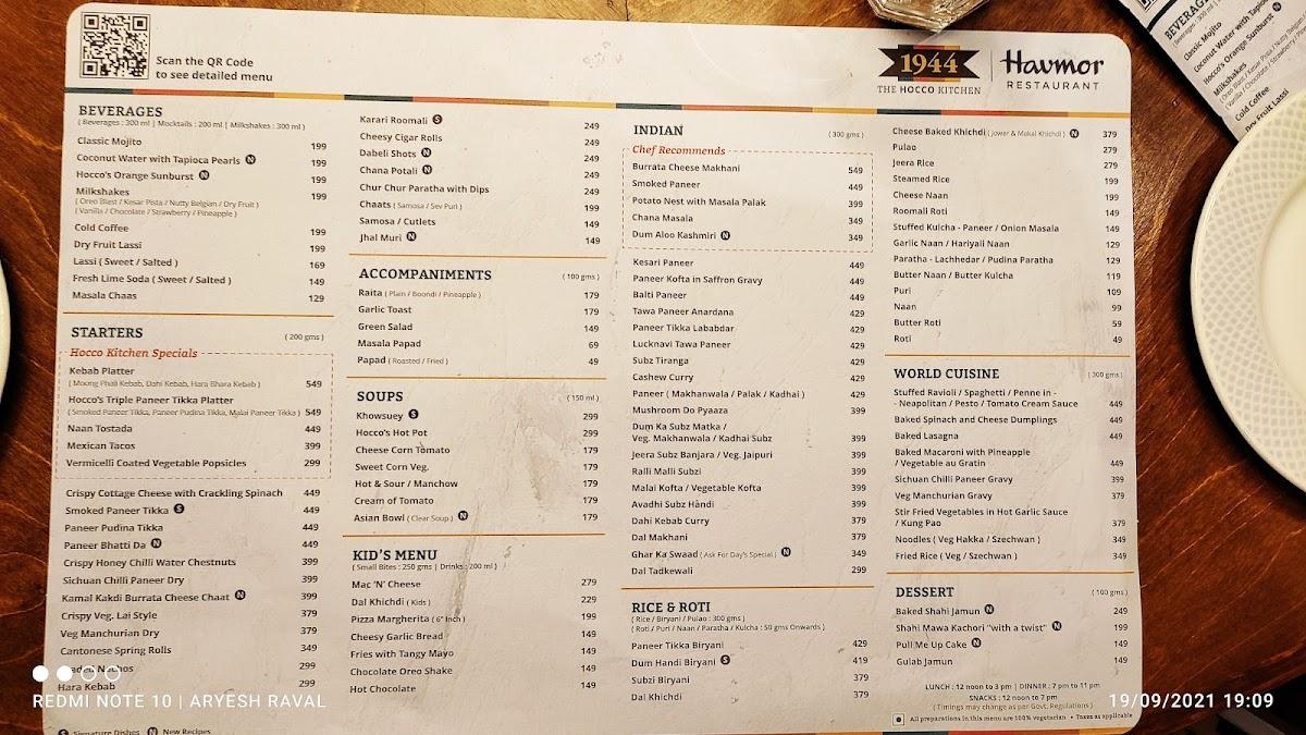 Menu at 1944 The Hocco Kitchen, Ahmedabad, 22 Amrapali Complex Bopal