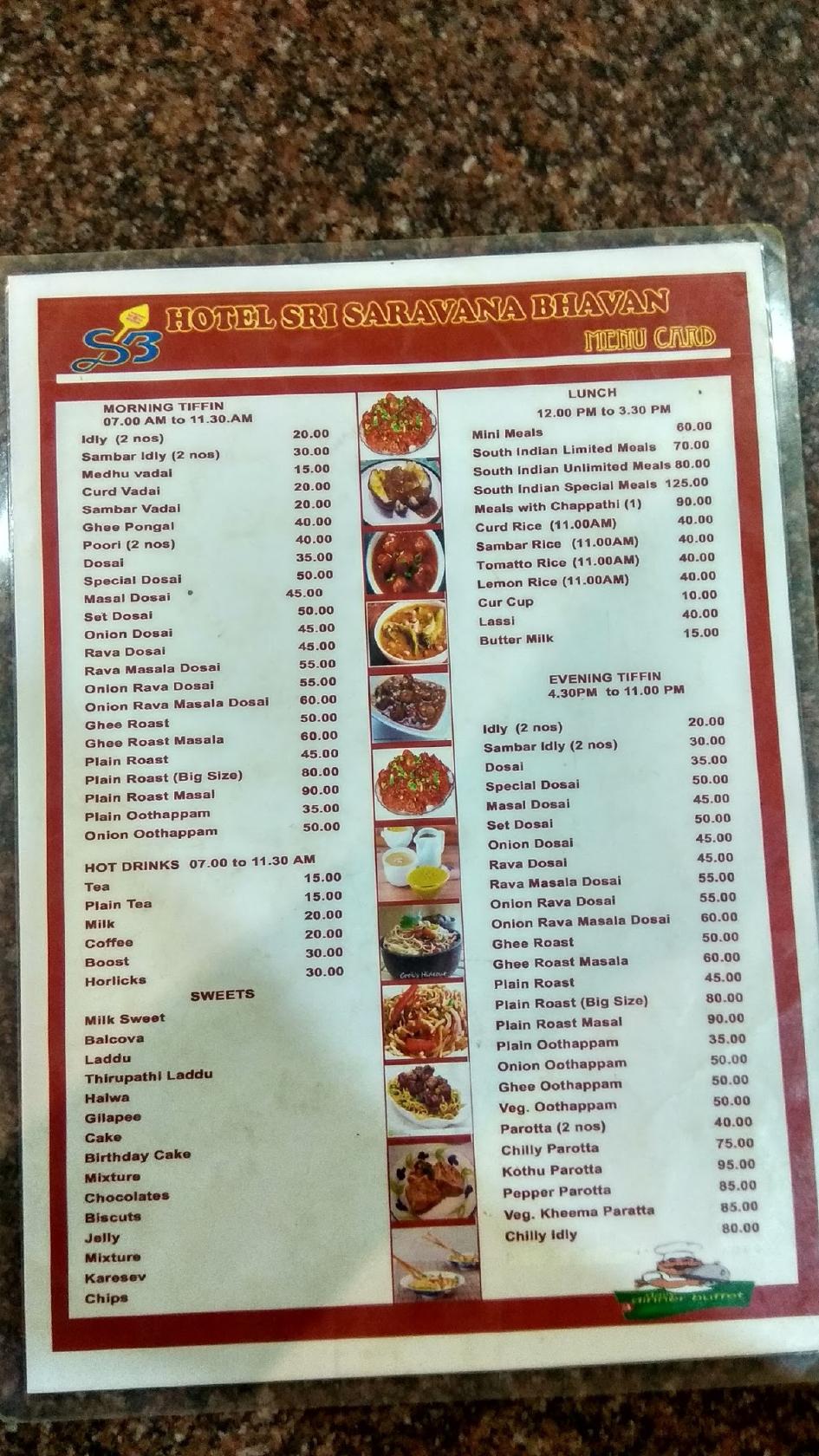 Menu at HOTEL SRI SARAVANA BHAVAN, Rameswaram