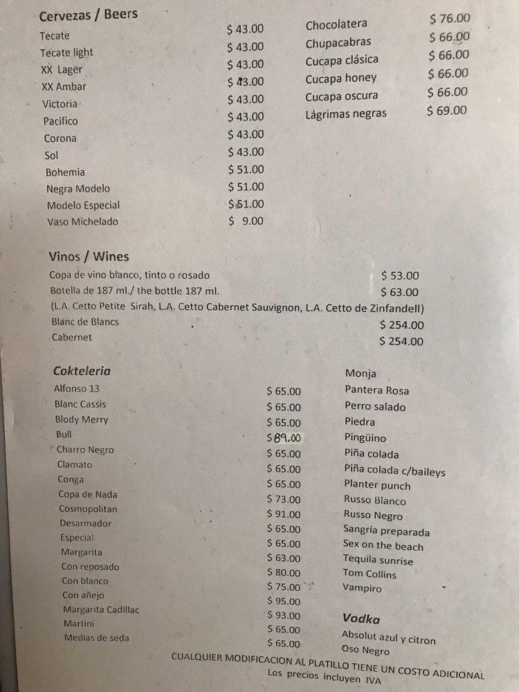 Carta del restaurante La Casa del Mole, Tijuana, Paseo del los Heroes 10511