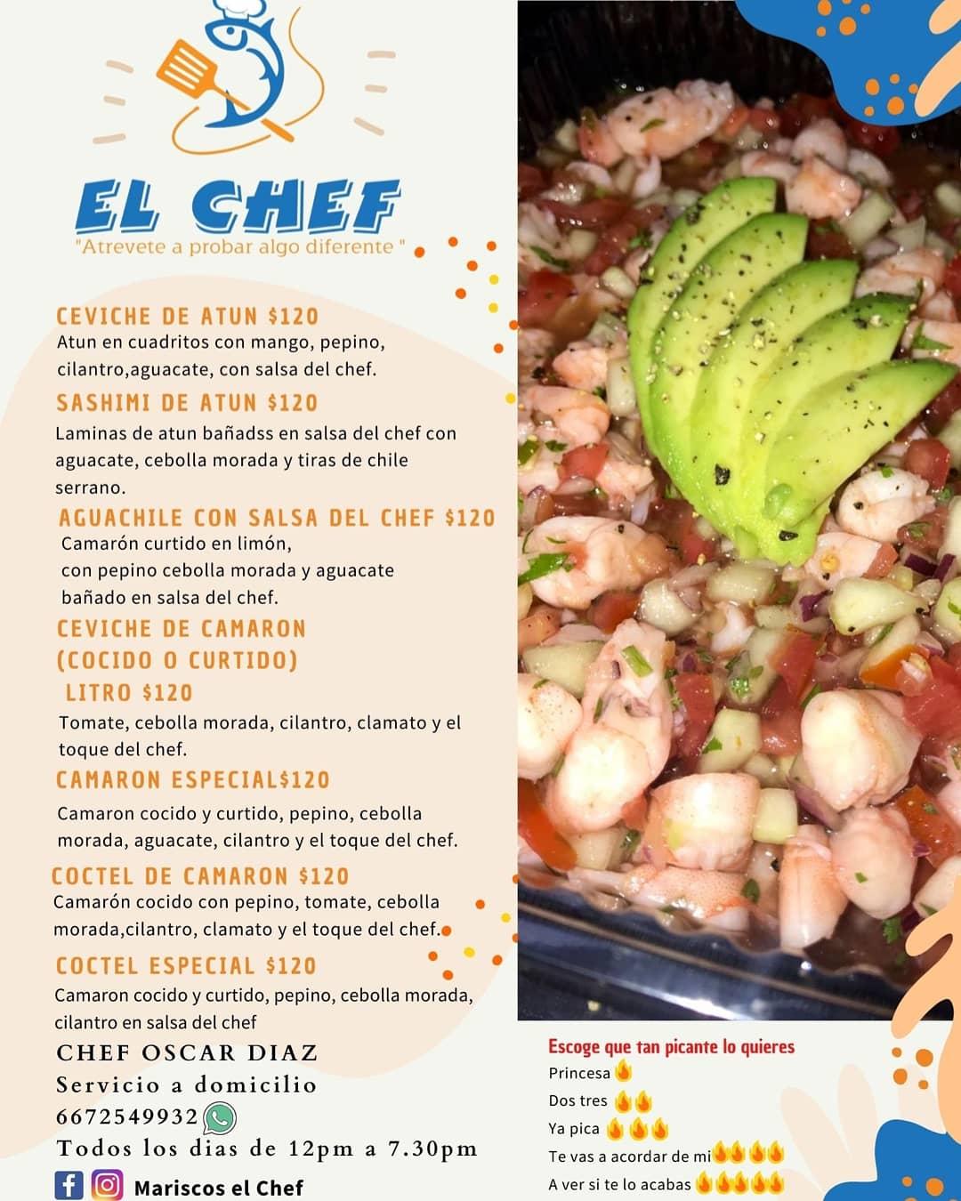 Menu at Mariscos el chef restaurant, Costa Rica