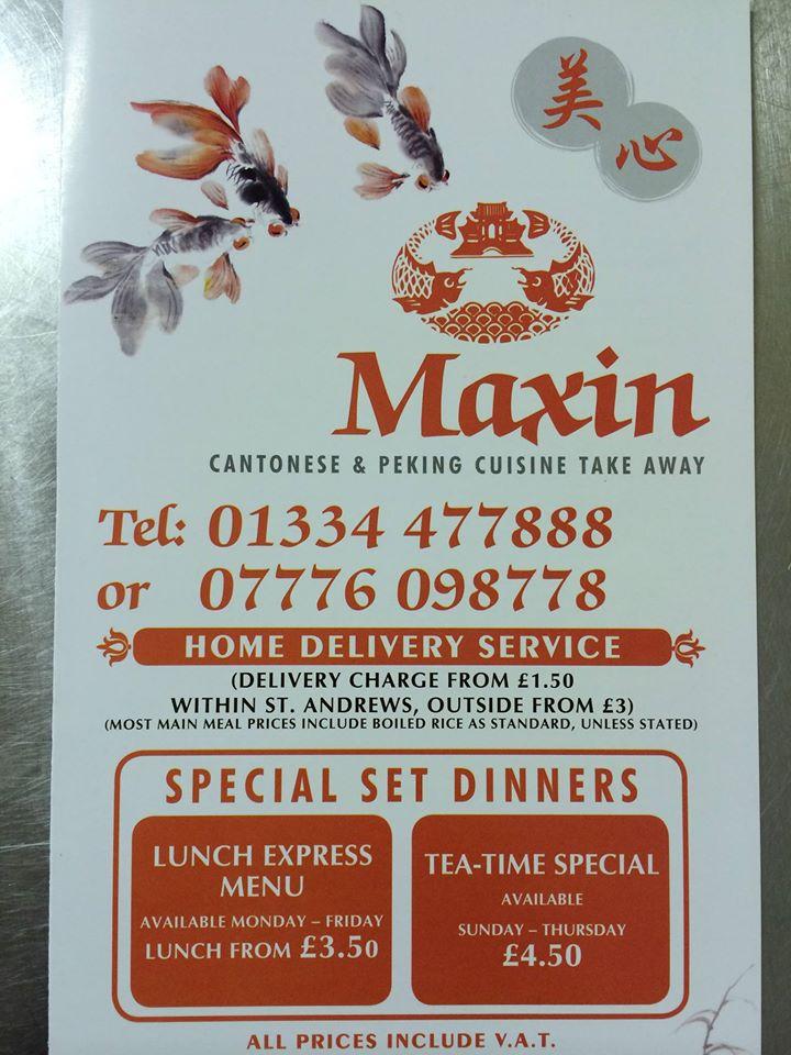 Maxin Chinese Takeaway in Saint Andrews - Restaurant menu and reviews